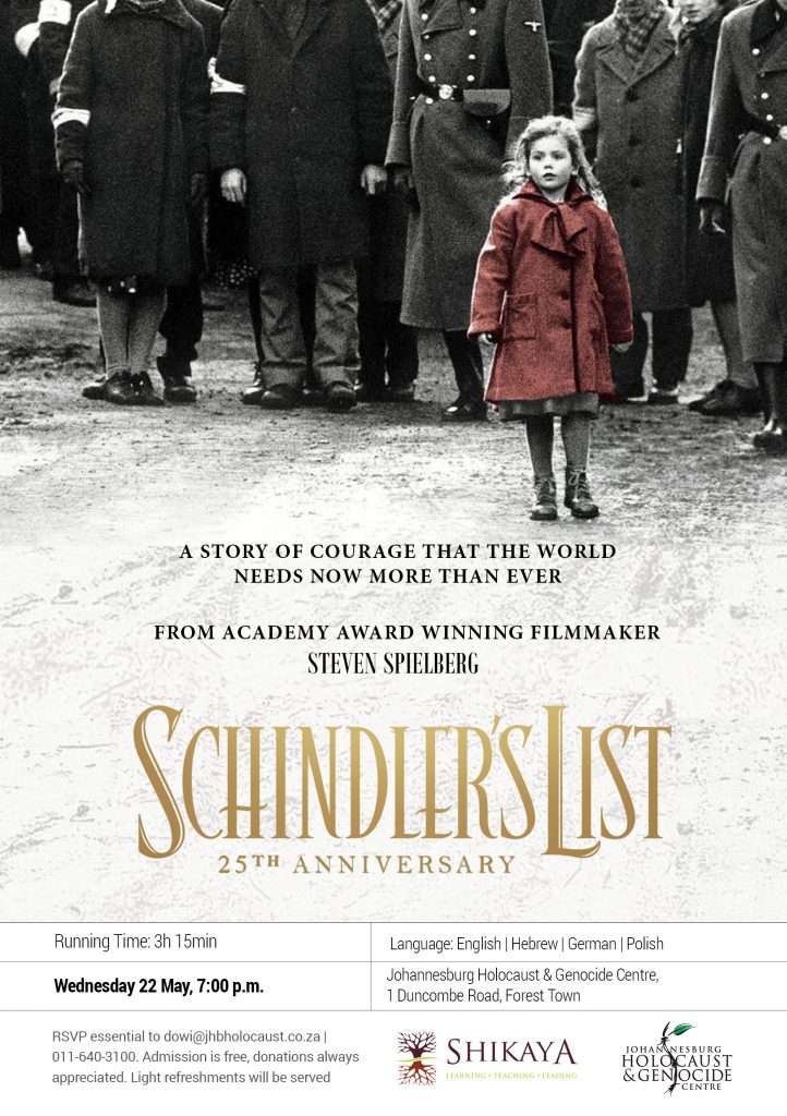 Anniversary Screening of "Schindler's List" - The Johannesburg ...